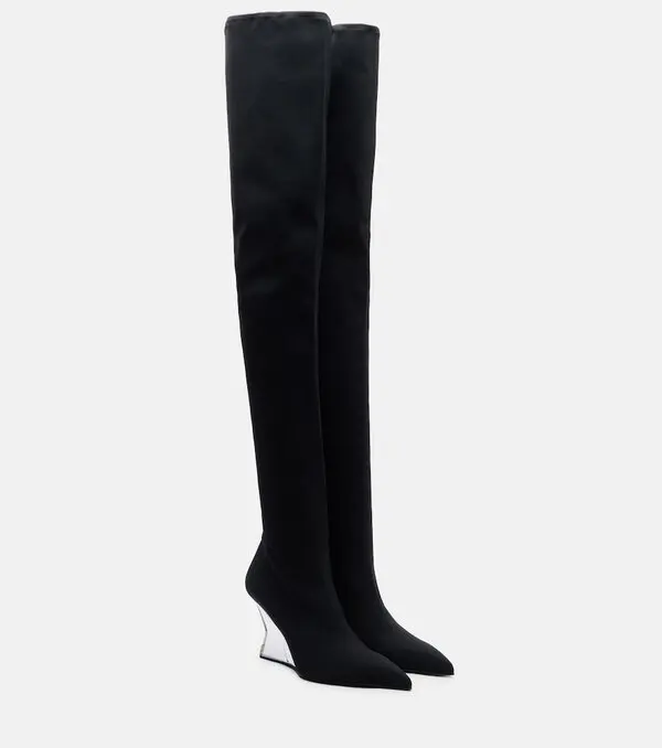 Balmain Knitted Over-the-knee Wedge Boots - Black