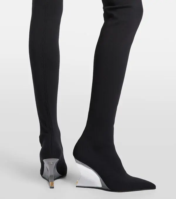 Balmain Knitted Wedge Over-the-knee Boots