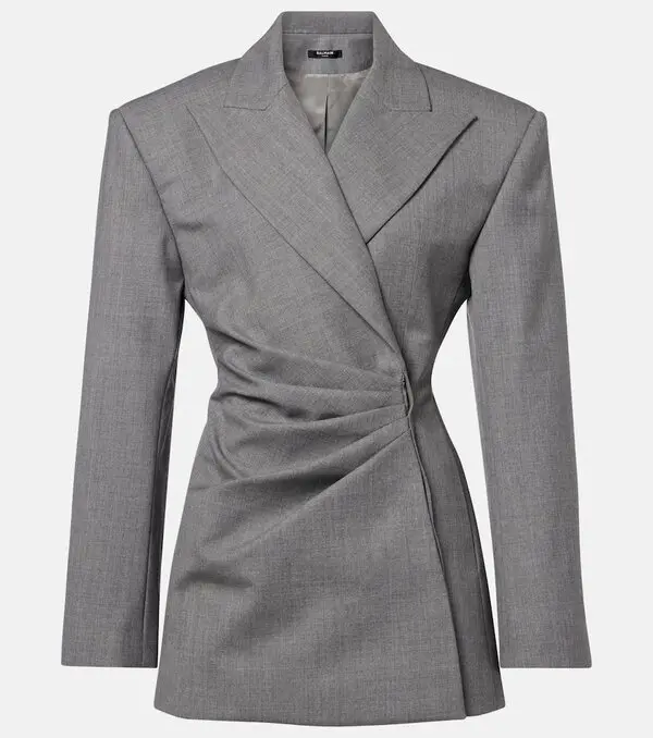 Balmain Draped Virgin Wool Blazer Dress