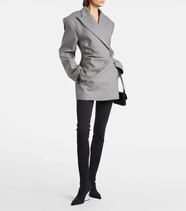 Balmain Draped Virgin Wool Blazer Dress