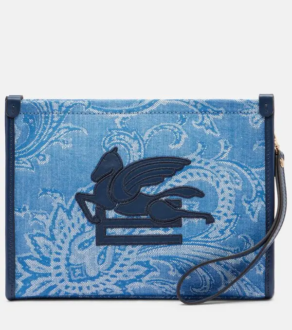 Etro Eyes Mini Embroidered Denim Jacquard Pouch - Blue
