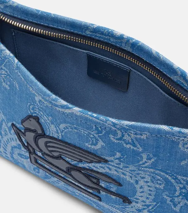 Etro Eyes Mini Embroidered Denim Jacquard Pouch - Blue