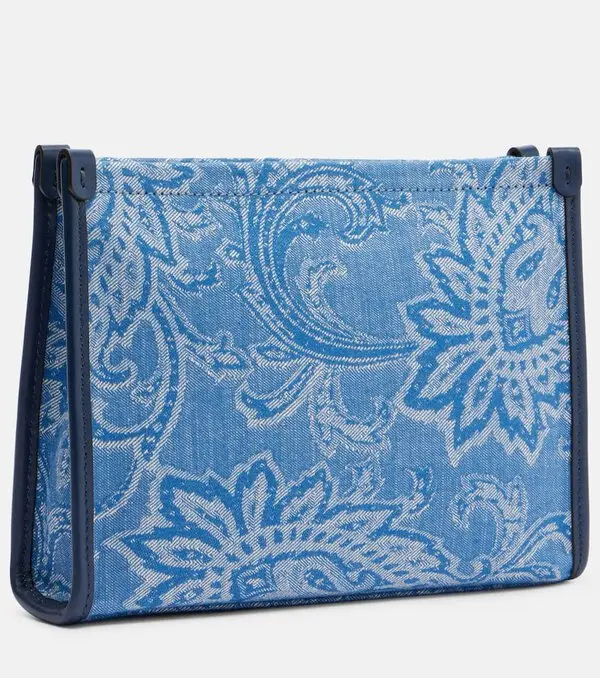 Etro Eyes Mini Embroidered Denim Jacquard Pouch - Blue