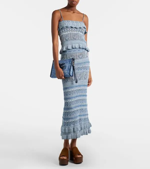 Etro Eyes Mini Embroidered Denim Jacquard Pouch - Blue