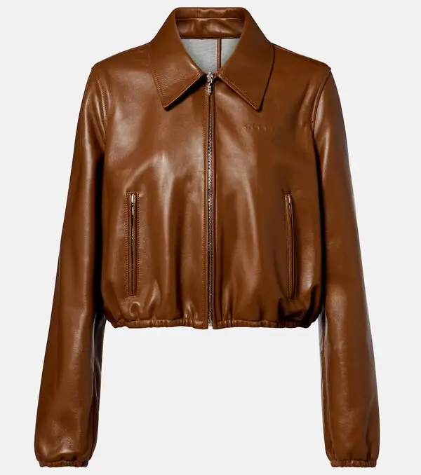 Gucci Leather Bomber Jacket - Brown