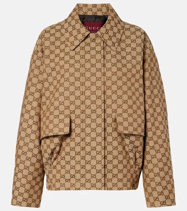 Gucci Gg Canvas Leather Bomber Jacket