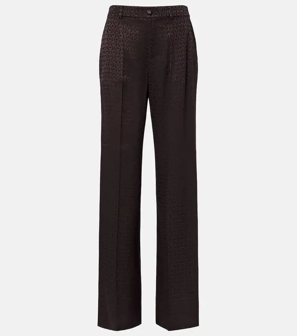 Gucci Silk Jacquard Wide-leg Pants - Brown