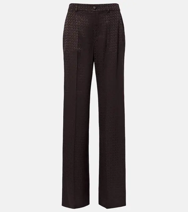 Gucci Silk Jacquard Wide-leg Pants - Brown