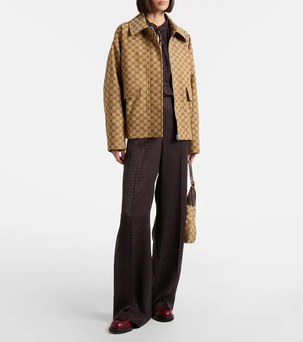 Gucci Silk Jacquard Wide-leg Pants - Brown