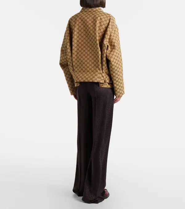 Gucci Silk Jacquard Wide-leg Pants - Brown