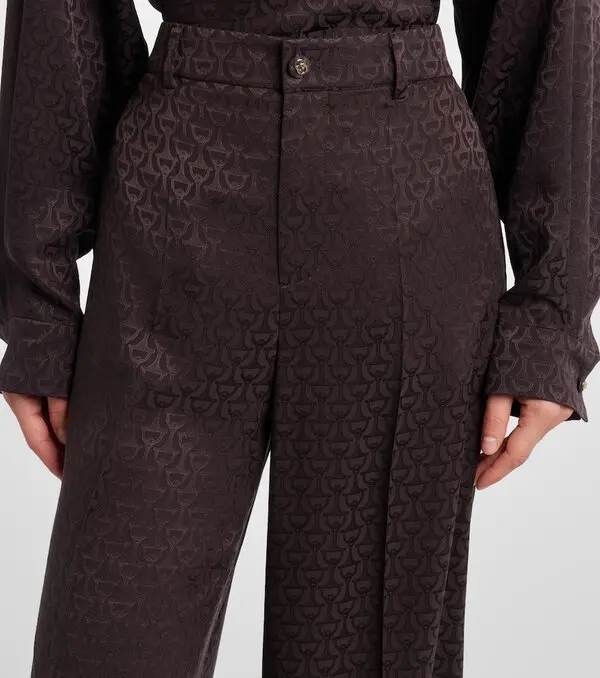 Gucci Silk Jacquard Wide-leg Pants - Brown