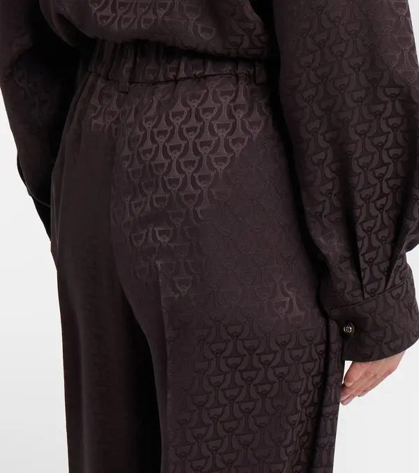 Gucci Silk Jacquard Wide-leg Pants - Brown