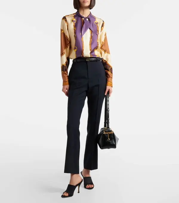 Gucci Printed Tie-neck Silk Twill Blouse