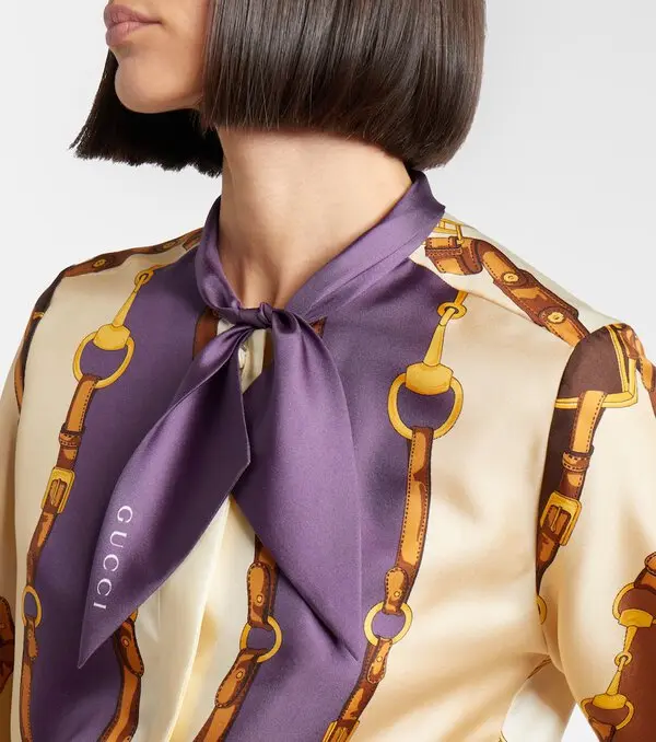 Gucci Printed Tie-neck Silk Twill Blouse