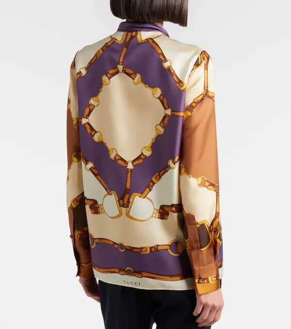 Gucci Printed Tie-neck Silk Twill Blouse