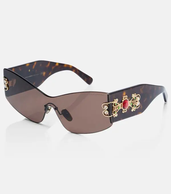 Dolce & Gabbana Embellished Rectangular Sunglasses - Brown