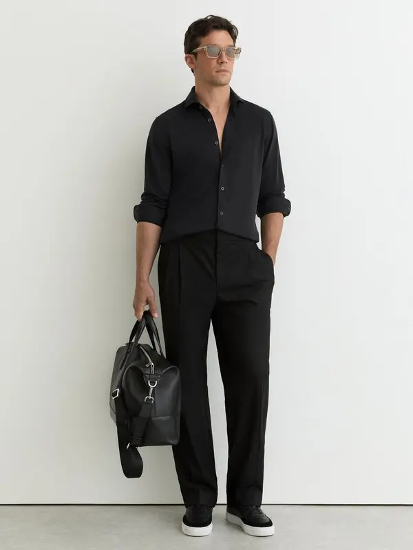 REISS Davaro Stretch-modal Cutaway-collar Shirt Regular-fit - Washed Black