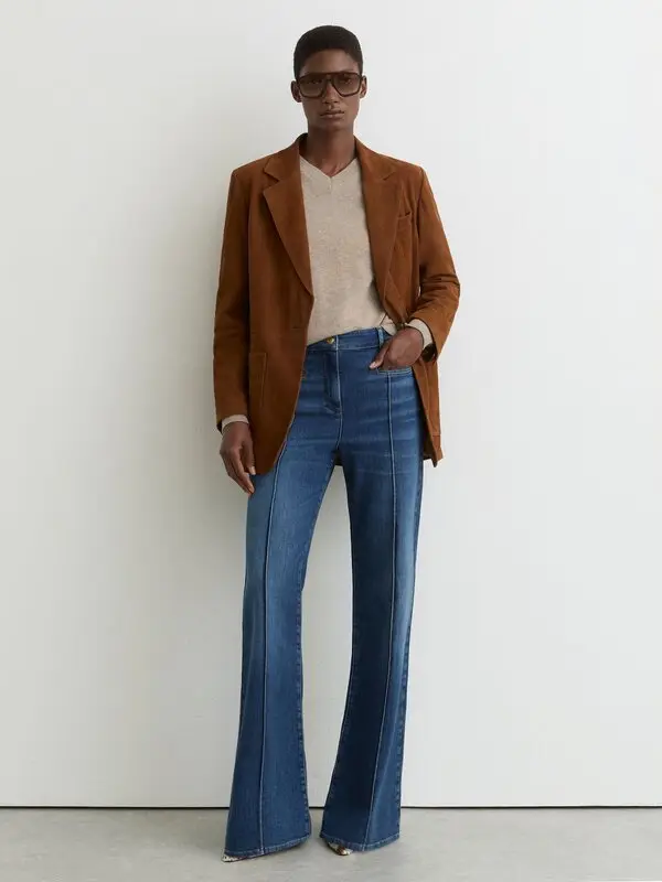 REISS Claude Pintuck-detail Flared Jeans - Mid Blue