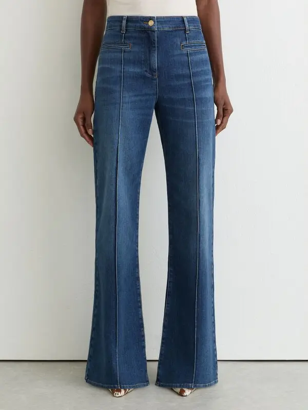 REISS Claude Pintuck-detail Flared Jeans - Mid Blue