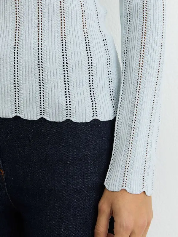 REISS Loui Open-stitch V-neck Jumper - Pale Blue