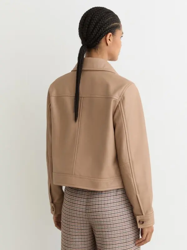 REISS Leather Trucker Jacket - Neutral
