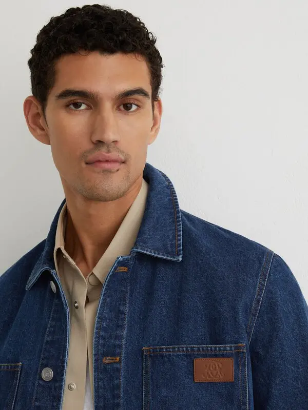 REISS Dest Monogram-patch Relaxed Denim Overshirt