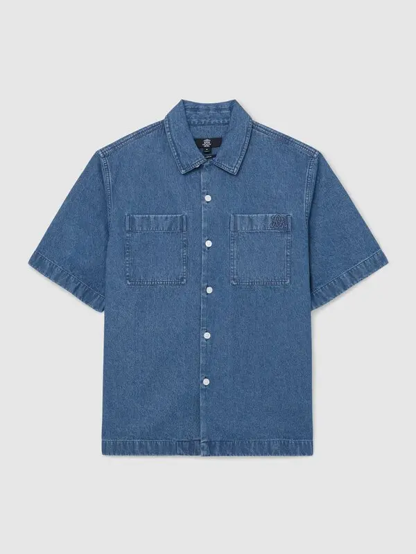 REISS Mendel Monogram-embossed Relaxed Denim Shirt
