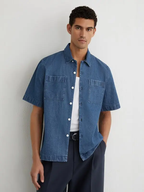 REISS Mendel Monogram-embossed Relaxed Denim Shirt