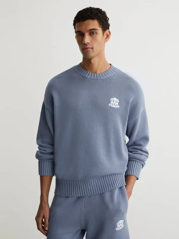 REISS Kendi Monogram-embroidered Relaxed Jumper - Powder Blue