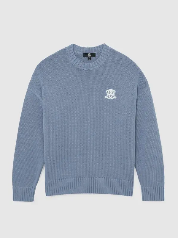 REISS Kendi Monogram-embroidered Relaxed Jumper - Powder Blue