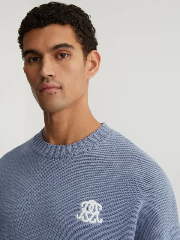 REISS Kendi Monogram-embroidered Relaxed Jumper - Powder Blue