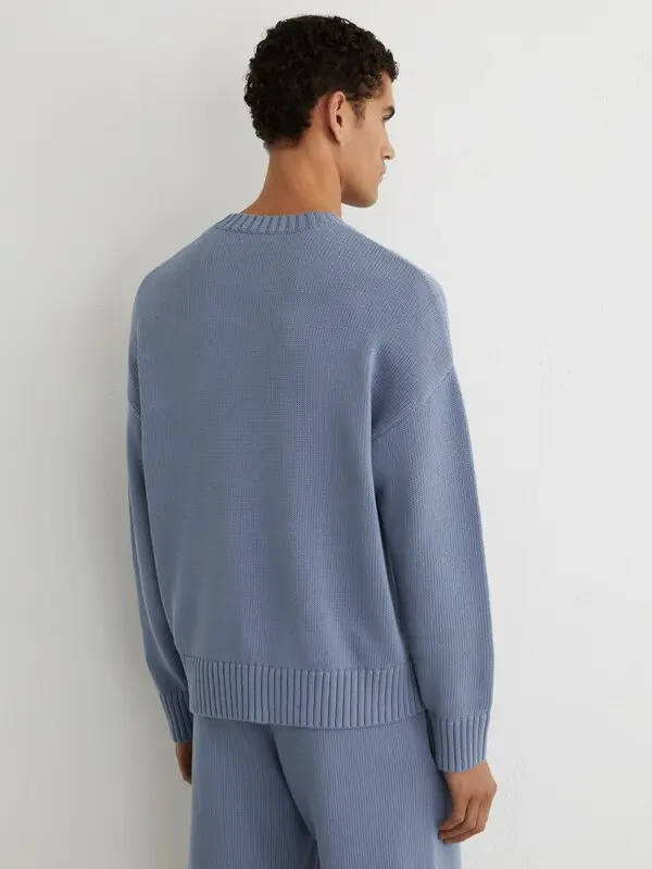 REISS Kendi Monogram-embroidered Relaxed Jumper - Powder Blue