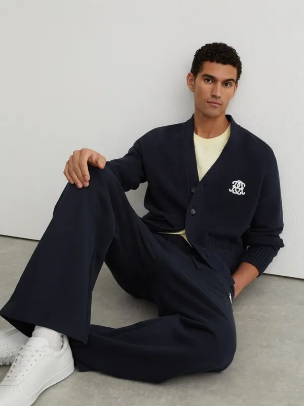 REISS Coates Monogram-embroidered Relaxed Cardigan