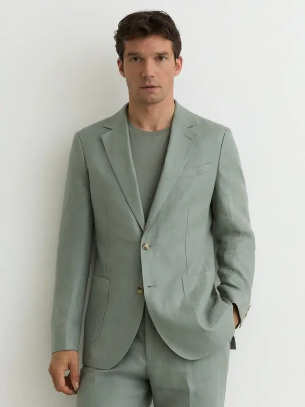 REISS Atlantic Linen-twill Single-breasted Tailored-fit Blazer - Sage