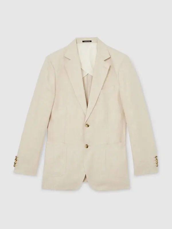 REISS Atlantic Tailored Fit Linen-twill Single-breasted Blazer Tailored-fit - Stone