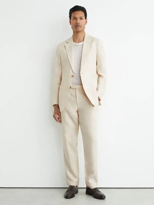 REISS Atlantic Tailored Fit Linen-twill Single-breasted Blazer Tailored-fit - Stone
