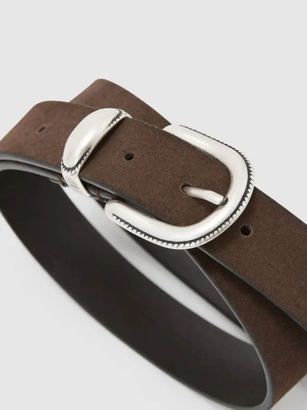 REISS Suede Western Belt - Chocolate Brown