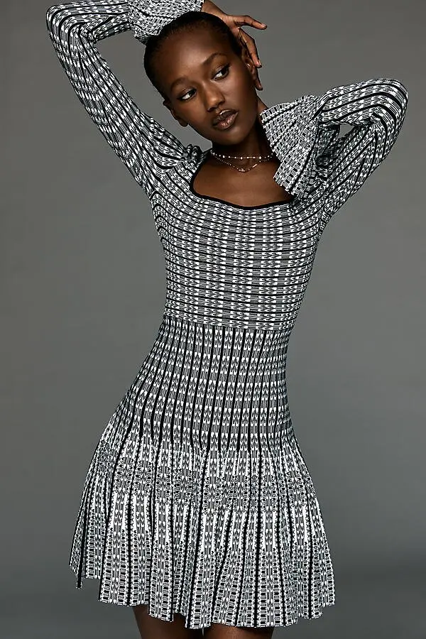 Anthropologie Scoop-neck Mini Dress - Black & White Pattern