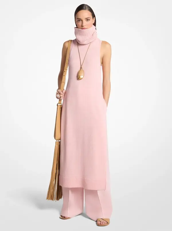 Michael Kors Cashmere And Linen Sleeveless Turtleneck Tunic - Purple