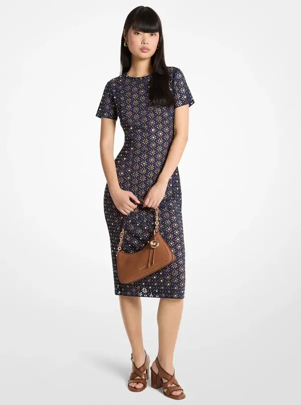 Michael Kors Laser Cut Mirror Scuba Midi Dress