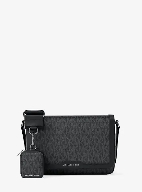 Michael Kors Hudson Mini Signature Logo Crossbody Bag With Airpod Case - Black