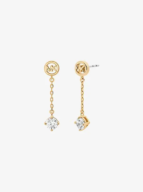 Michael Kors Logo And Cubic Zirconia Drop Earrings - Gold