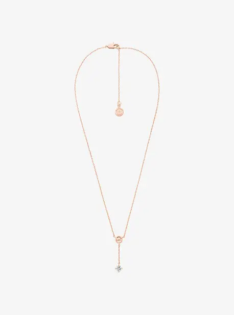 Michael Kors Logo Charm And Zirconia Necklace - Rose Gold