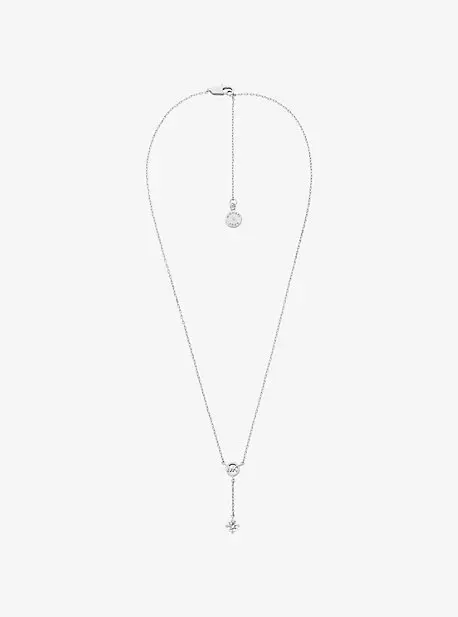 Michael Kors Logo Charm And Zirconia Necklace - Silver