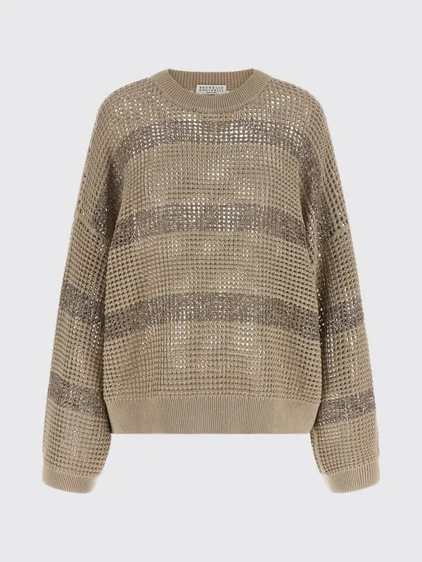 Brunello Cucinelli Striped Mesh Knit Sweater - Grey
