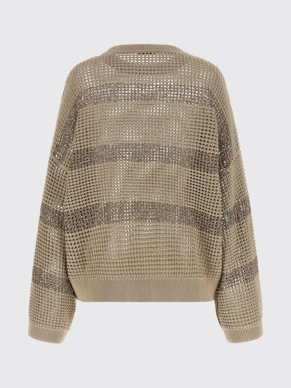 Brunello Cucinelli Striped Mesh Knit Sweater - Grey