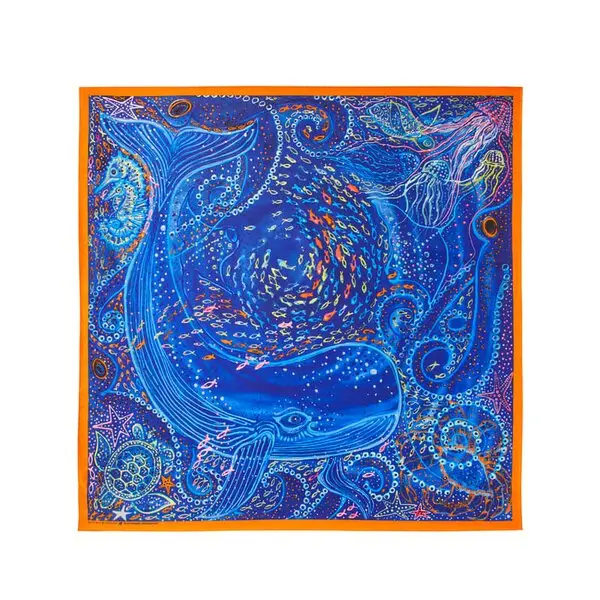 ASPINAL OF LONDON Oceanic Whale Pure Silk Scarf - Blue