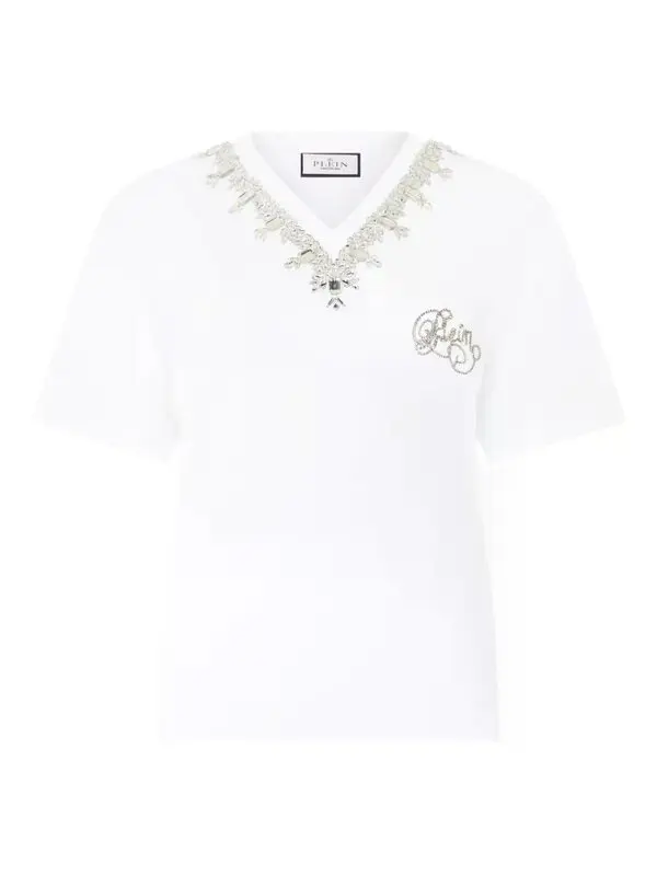 Philipp Plein Embroidered V-neck T-shirt - White