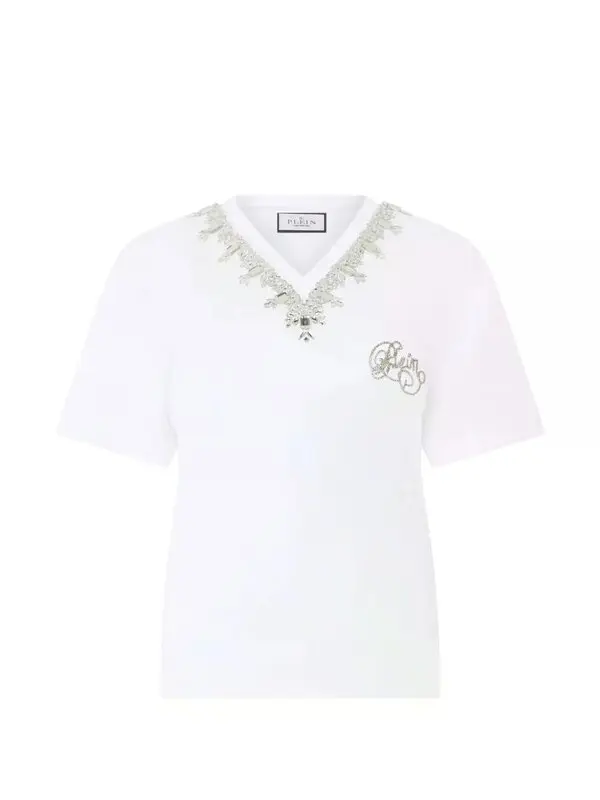 Philipp Plein Embroidered V-neck T-shirt - White