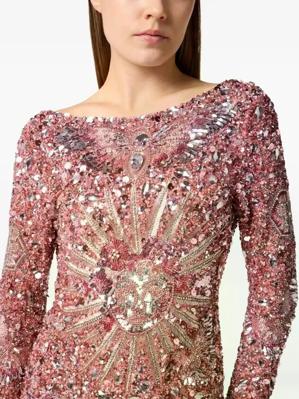 Philipp Plein Open Back Mini Dress With Tattoo Sequins - Pink
